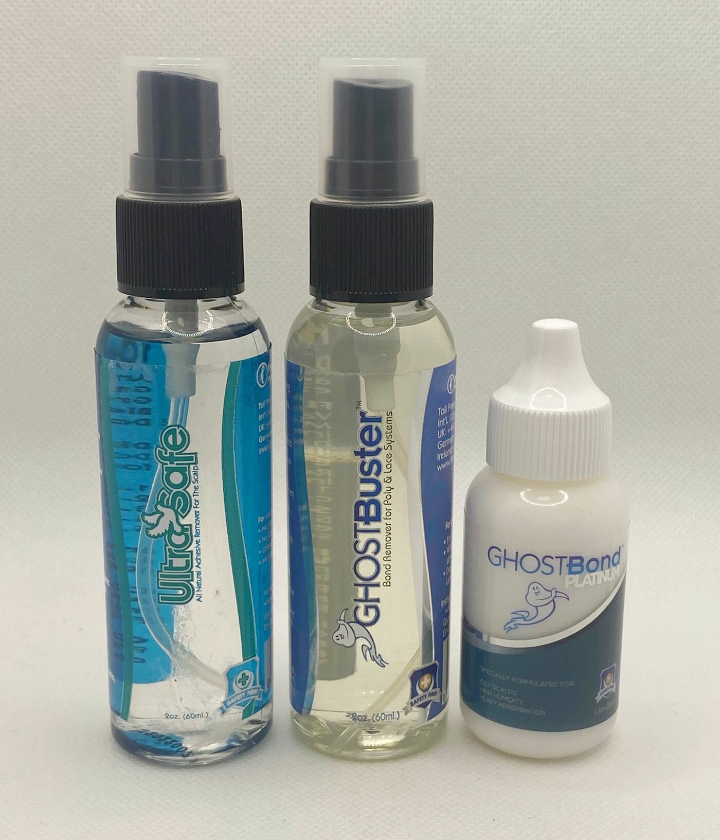 Набор клей для системы волос GhostBond Platinum, растворитель Ghost Buster и растворитель Ultra safe для системы волос (общий объем 158 мл)