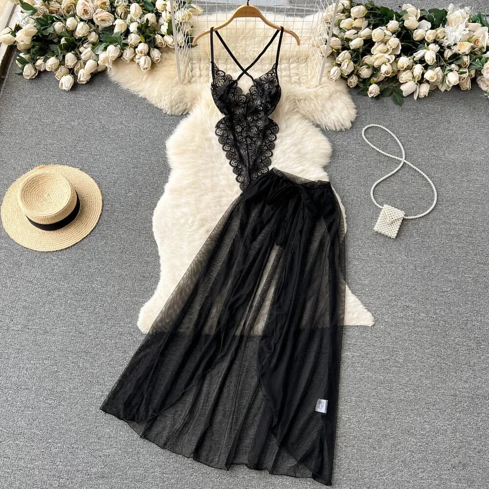 Сексуальная Женская Ночная Рубашка Без Рукавов С Открытой Спиной И Цветочным Черный, M, QD206-Black