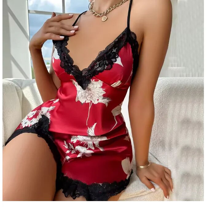 Sexy Backless Mini Female Nightgown Lingerie Summer Chemise Sleepwear Suspender Nightdress White Satin Lace Home Wear Loungewear