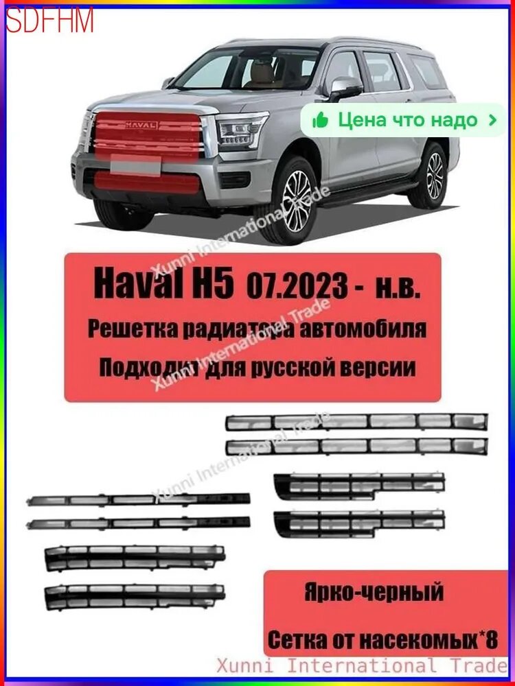Защита радиатора автомобиля для Haval H5 (8 шт.), ярко-черный