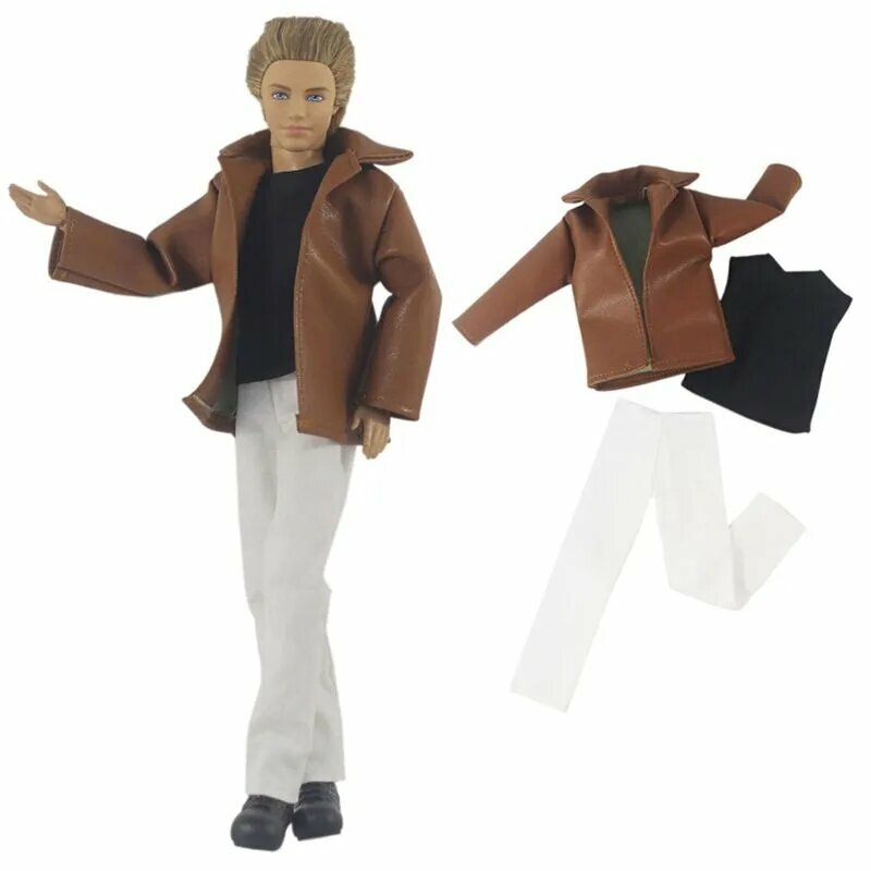 Комплект модной одежды из коричневой кожи для куклы мальчика Кена
