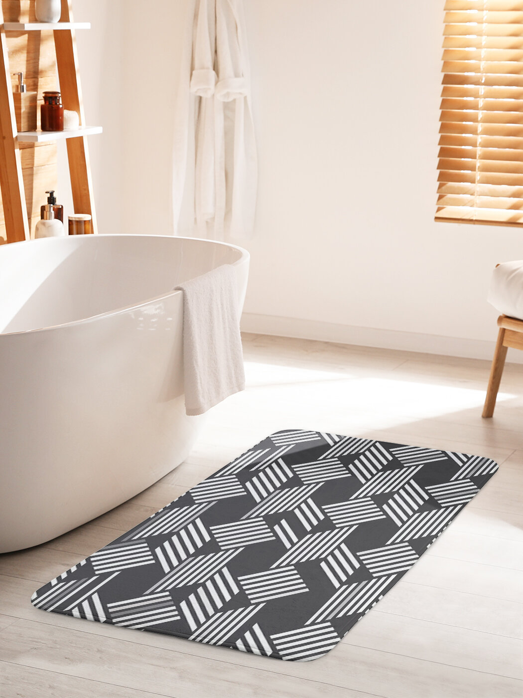 Коврик для ванной комнаты и туалета противоскользящий "Полосатое плетение" 60х100 см, JoyArty