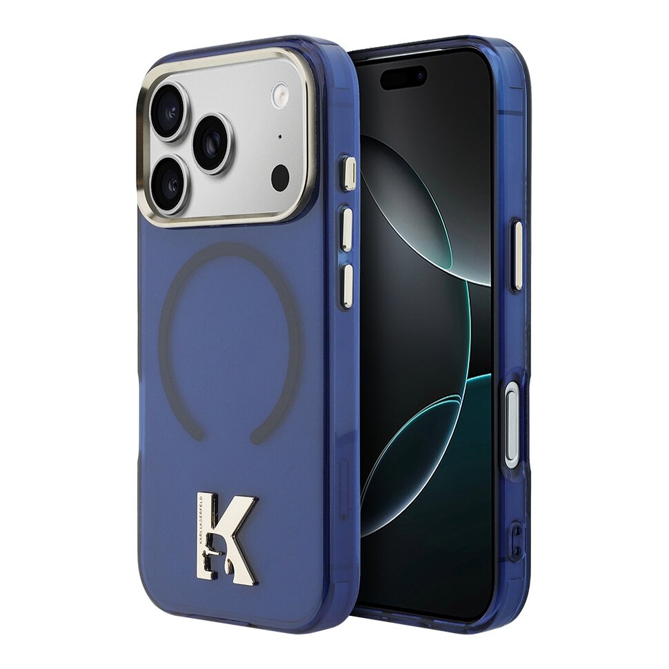 Karl Lagerfeld чехол с MagSafe для iPhone 17 Pro Max, IML K HEAD Metal logo & Camera, синий