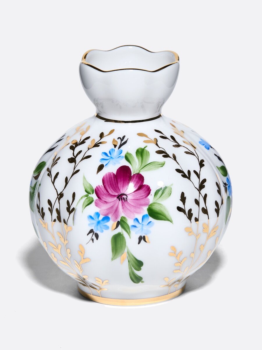 Ваза для цветов "Золотые травки", фарфор, ручная роспись, форма Тюльпан, Императорский фарфоровый завод, 360мл