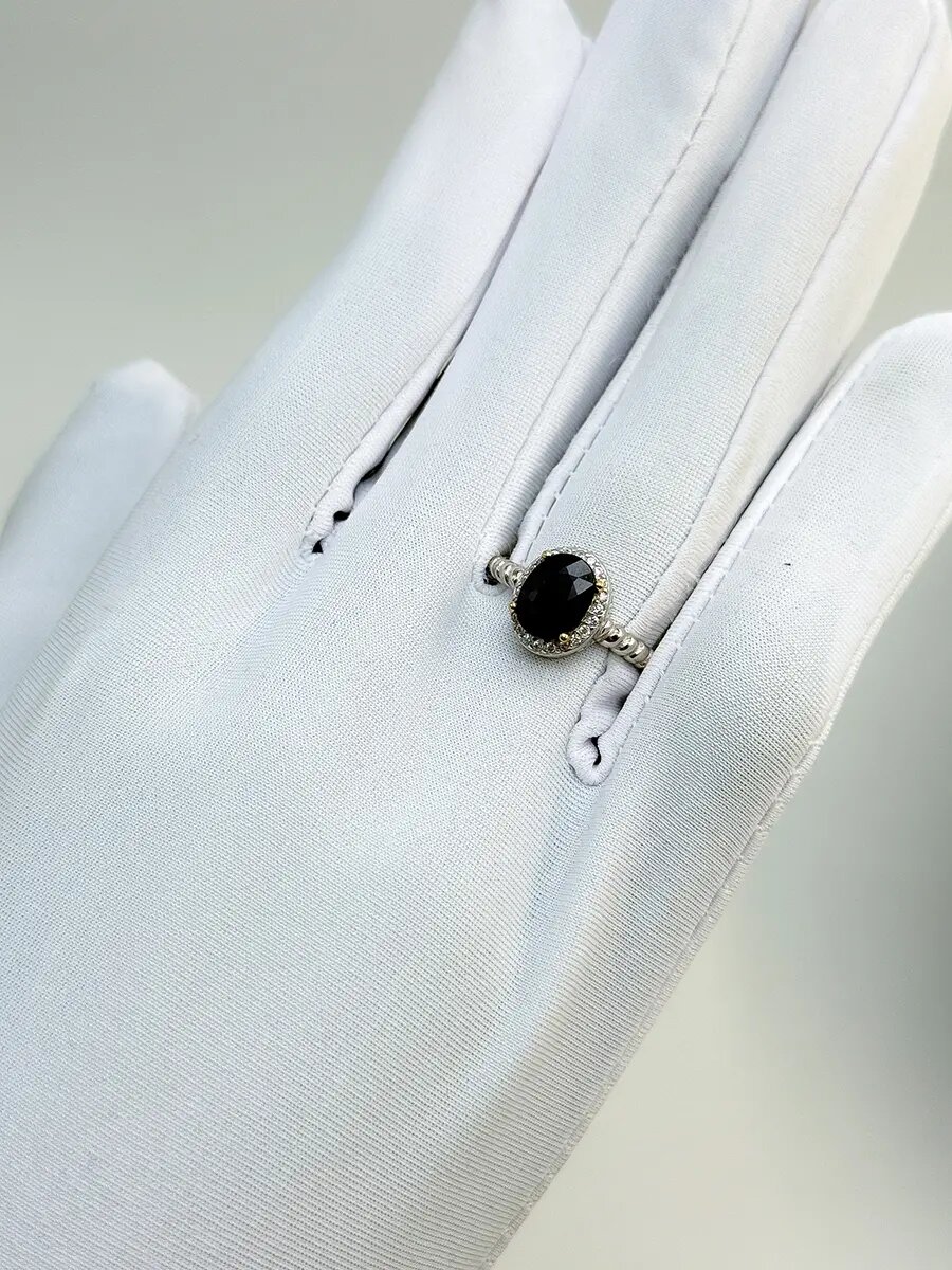 Кольцо, серебро, 925 проба, родирование, золочение, сапфир, фианит