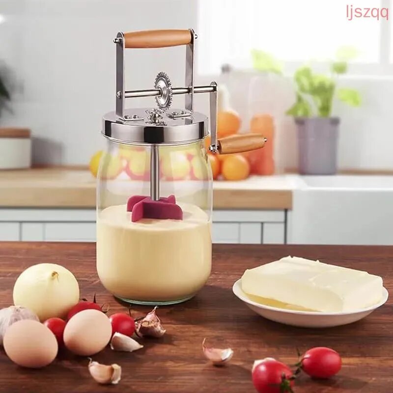 Маслобойка ручная стеклянная для приготовления домашнего масла, объем 1 л, механическое управление, прозрачная