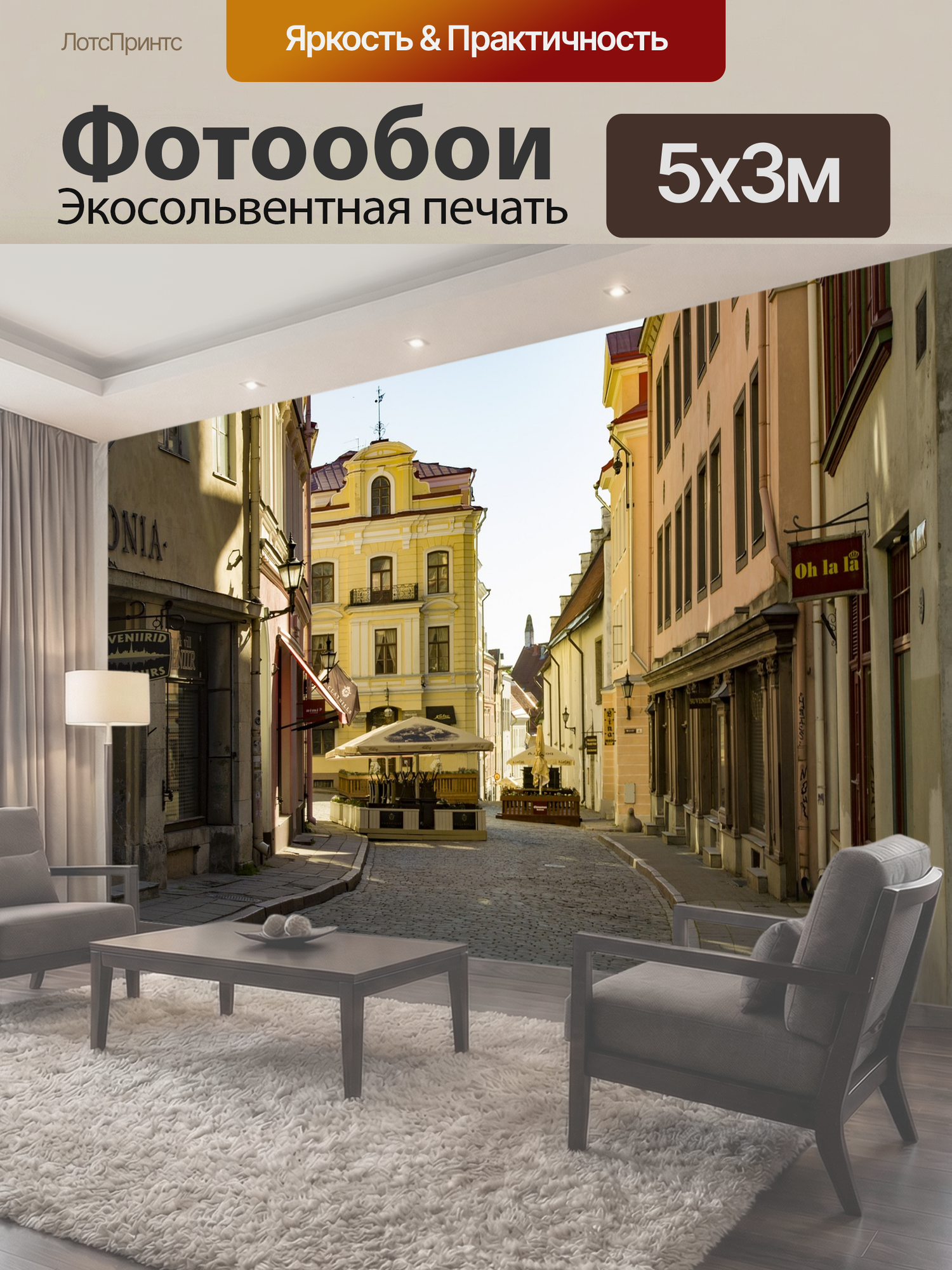 Фотообои "Таллин, улица пик, старый город" 500x300 см. экосольвентная печать