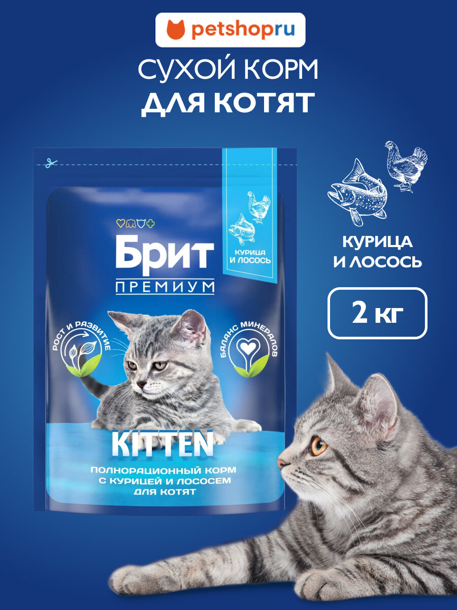 Brit Сухой корм с курицей для котят, 2кг.