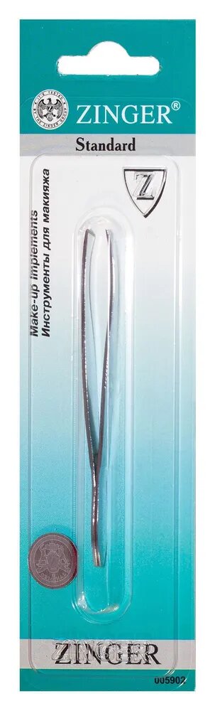 ZINGER Пинцет скошенный для бровей silver slant (заводская заточка)