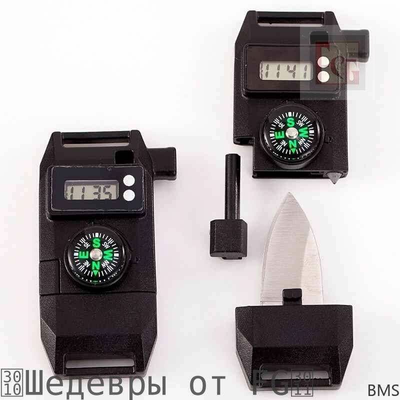 Браслет выживания Ртомаркет тактический (электр. часы, нож, компас), черный