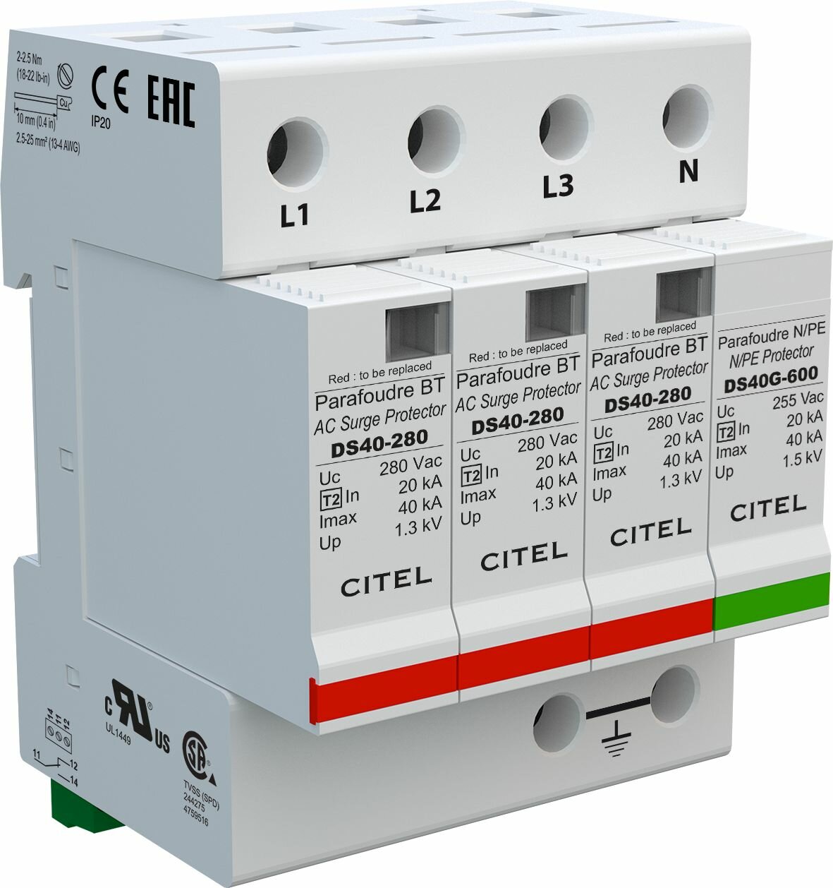 CITEL DS44S-280/G (461132), 3-фазный УЗИП типа 2 для систем TT/TNS