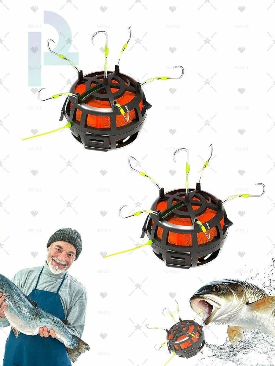 Донная кормушка - соска в боксе 6 крючков #8-2 шт / Фидерный Карповый монтаж с кормушкой