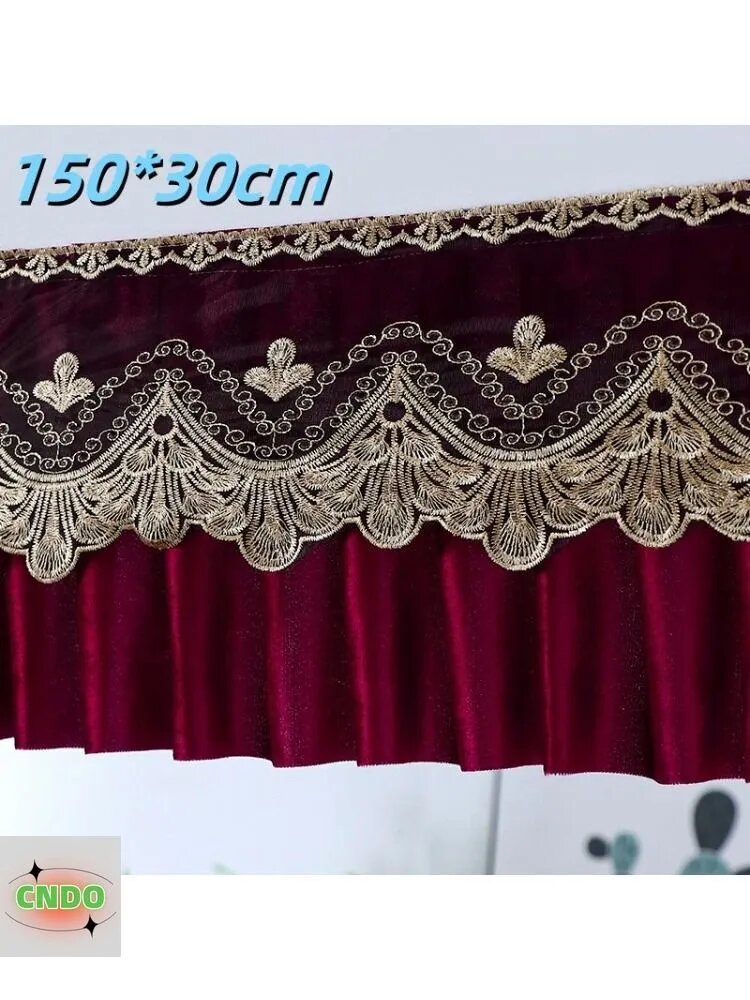 Ламбрекен для штор самоклеящийся, без сверления, короткий, тканевый с кружевом, в европейском стиле