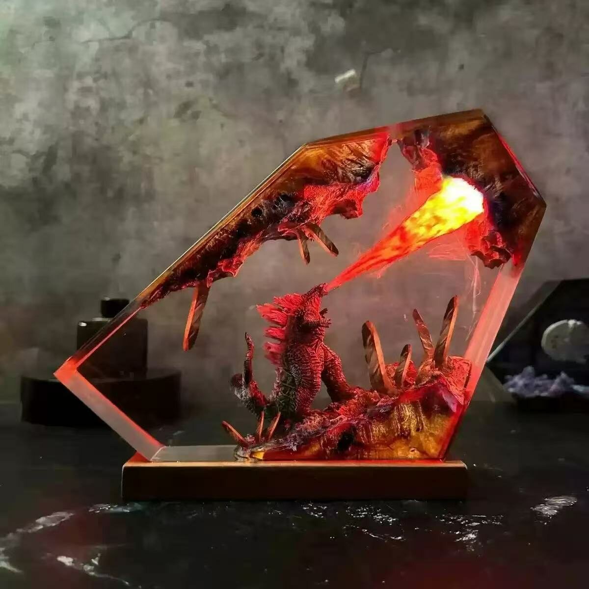 Ночная лампа «Как приручить дракона» с пультом ДУ, дерево+смола, USB, RGB-подсветка