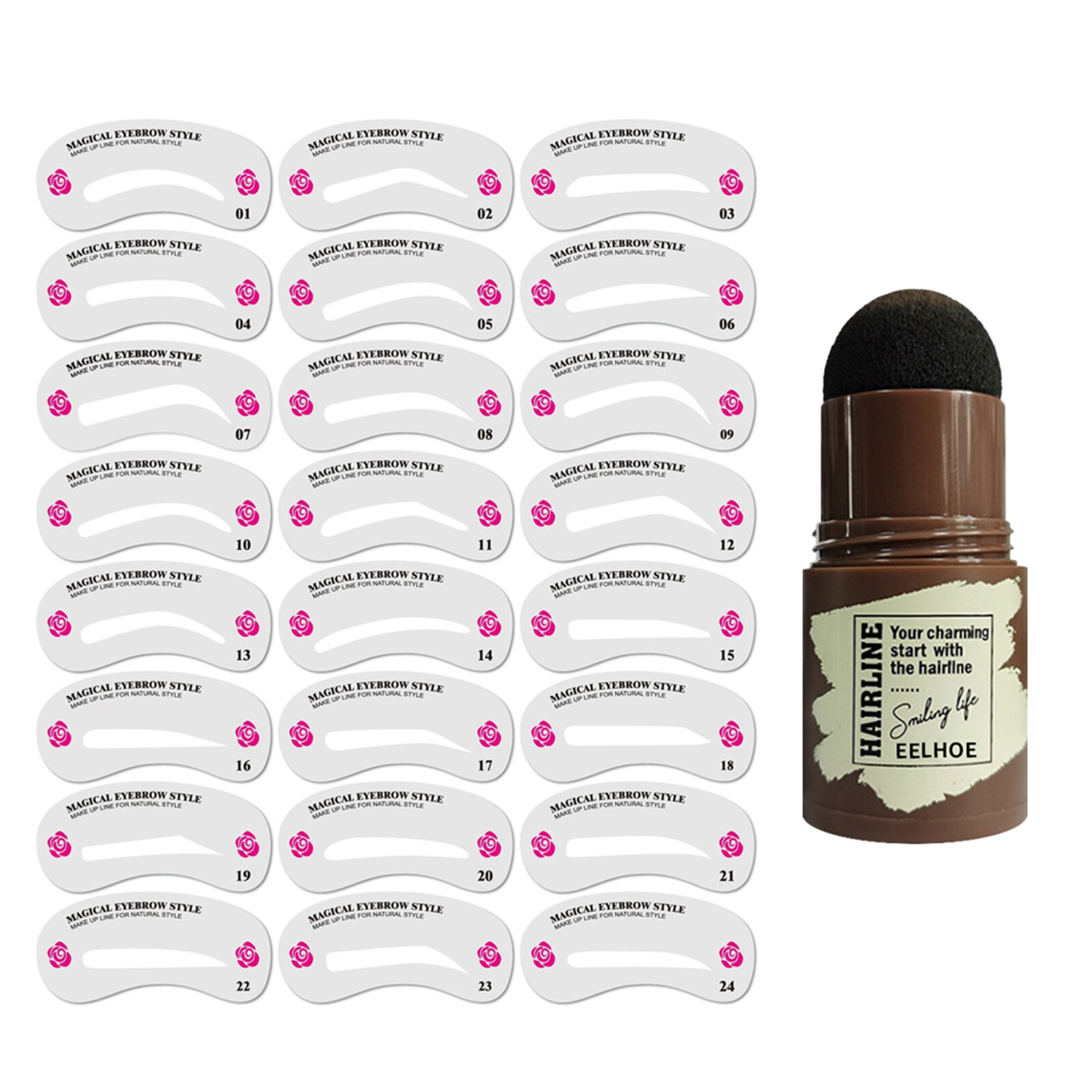 EELHOE Печатка для бровей + 24 Листовок для бровей Портативный набор для формирования бровей Пух Пробивка Заполнение Цвет Черный Темно-коричневый Серо-черный Черный+24 листок Темно-коричневый+24 листок Серо-черный+24 листок Материал Пенка Вес упаковки