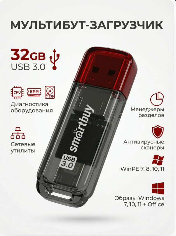 Универсальный загрузочный USB-флеш накопитель системного администратора / WinPE 7, 8, 10, 11