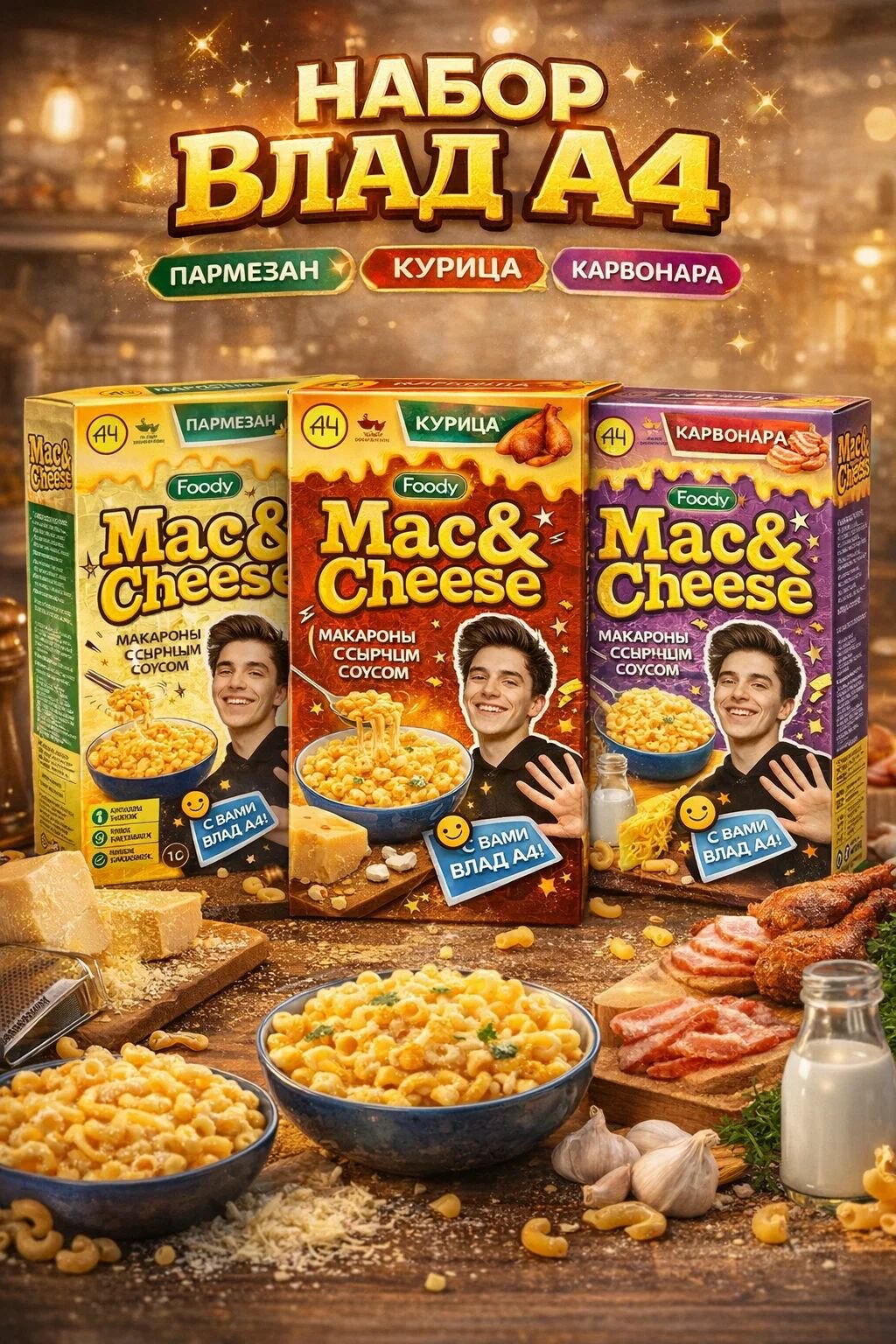 Набор 3 вкуса макарон Влад А4 Mac&Cheese по 143 гр