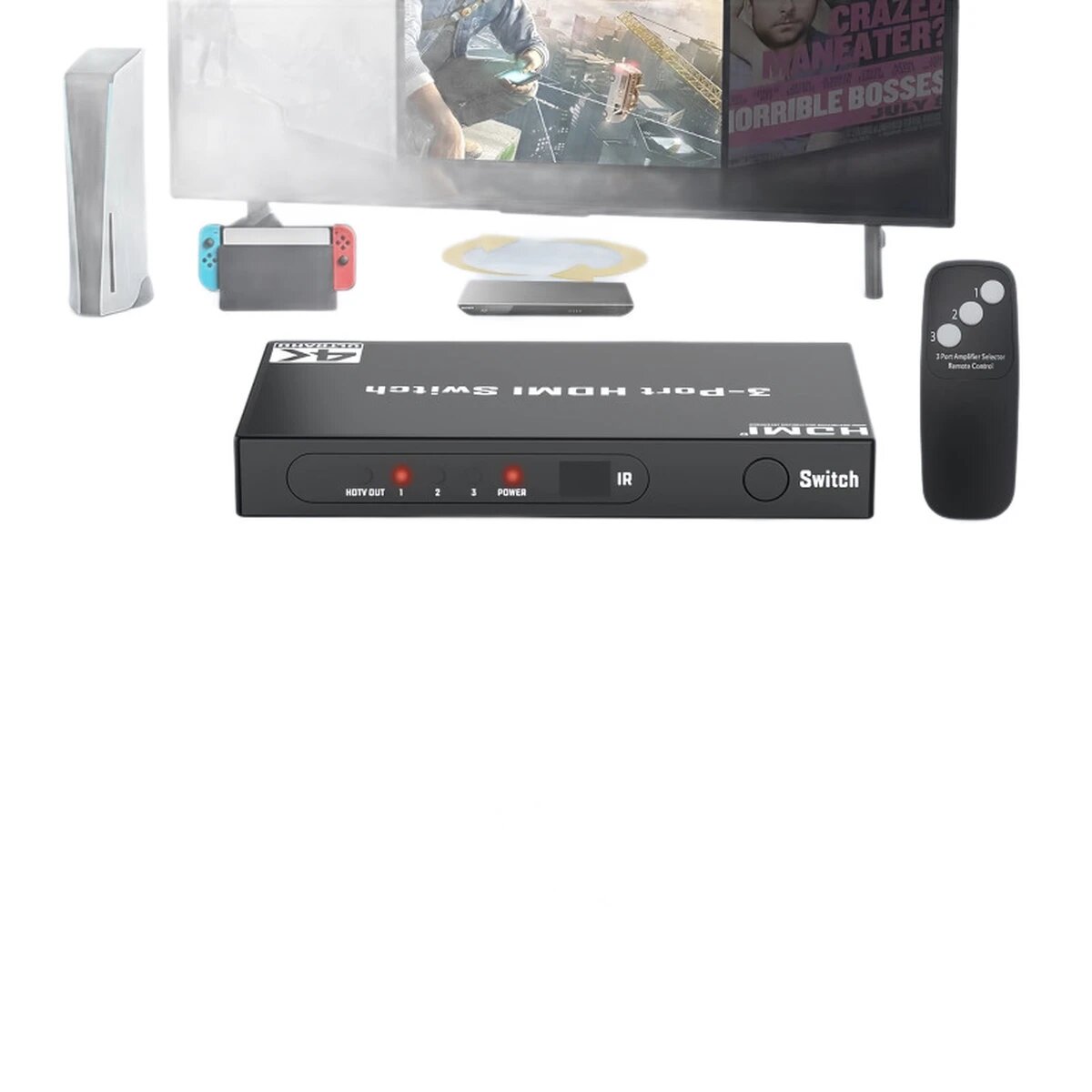 HDMI-переключатель 3×1, 4K@30 Гц, для подключения 3 устройств к одному дисплею, черный