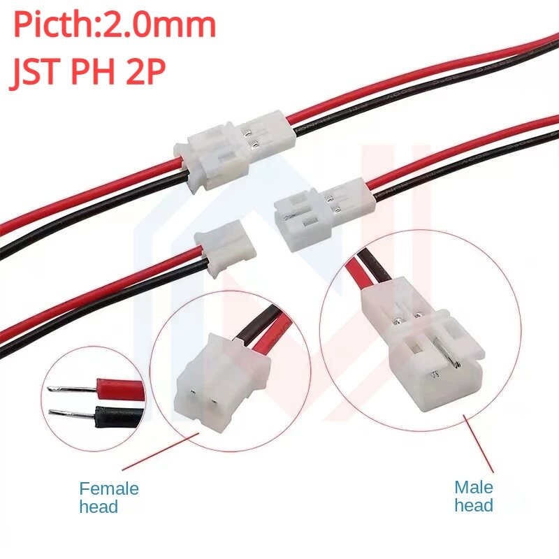JST-PH 2.0 2-контактный разъем для проводов 5 пар 50Pairs, 15CM