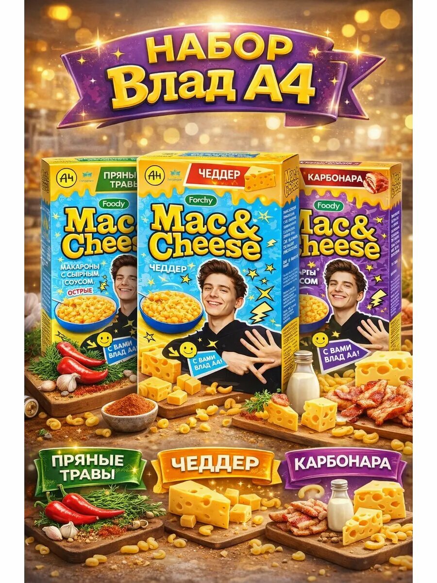 Набор 3 вкуса макарон Влад А4 Mac&Cheese по 143 гр