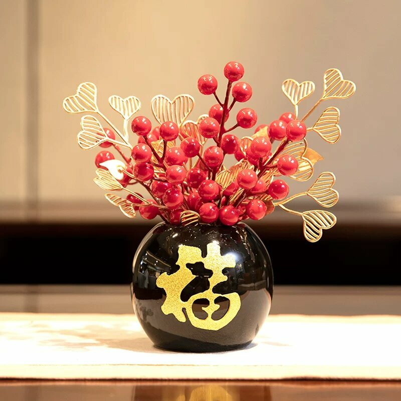 Ручная работа керамическая сфера ваза с черным фруктовым оформлением для гостиной