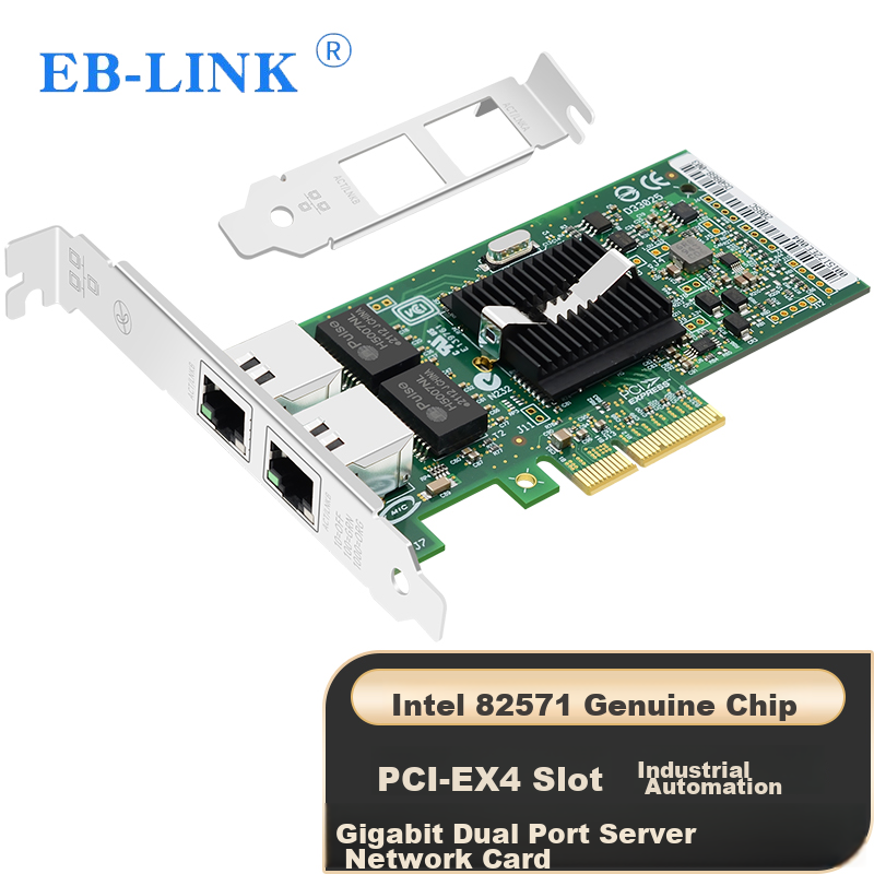 EB-LINK Intel 82571 Chip, PCI-E X4 Gigabit Dual-Port Server Network Card, 2 Network Ports, EXPI9402PT, Machine Vision Industrial Camera