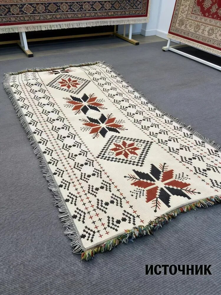 Плед 85x175 см искусственные материалы двусторонний, новогодний растения красный