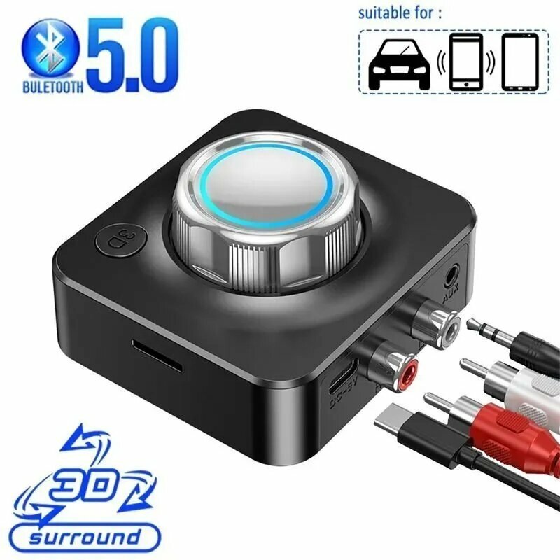 Беспроводной приемник Bluetooth 5.0 3,5 мм AUX на 2 RCA аудио стерео адаптер