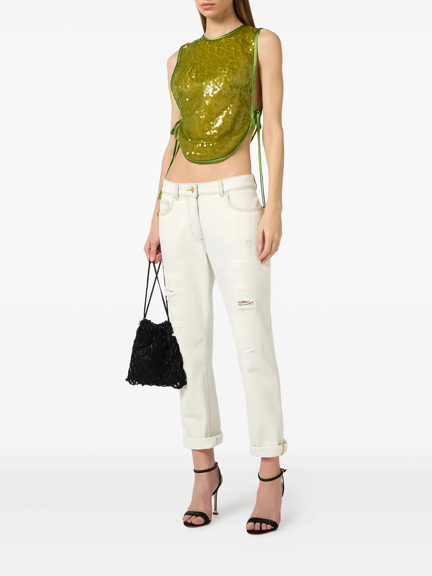 Топ Elisabetta Franchi Sequin piped bib, размер 40, green — фото 1