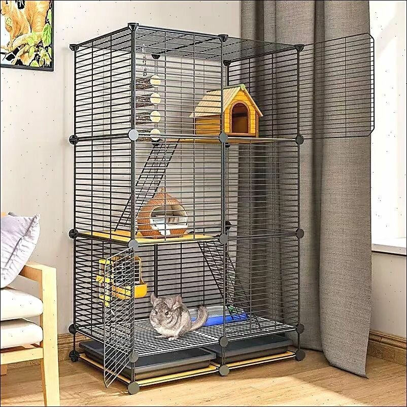 Клетка для шиншиллы большая с поддоном Металлическая Клетка для грызунов большая многоуровневая "Виллидж" с поддоном, кормушкой и поилкой