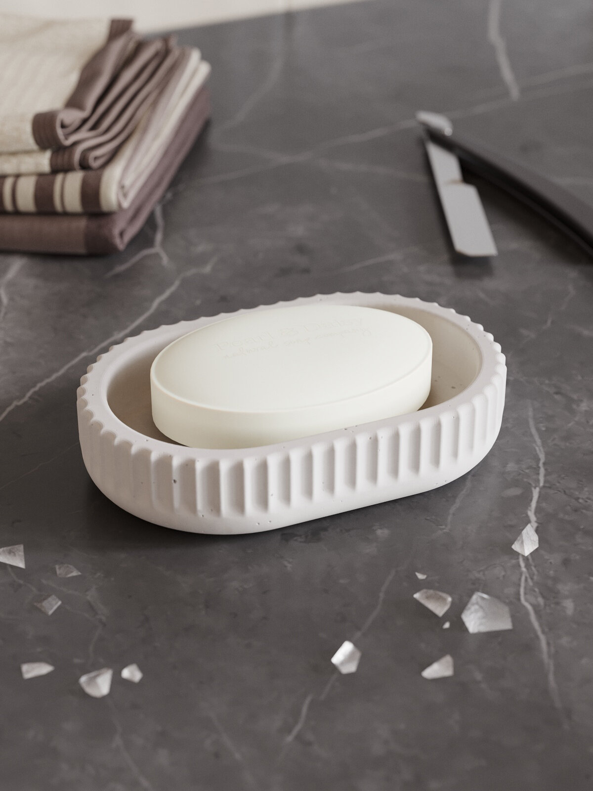 Мыльница для ванной и кухни Chloe из бетона, овальная, белая матовая