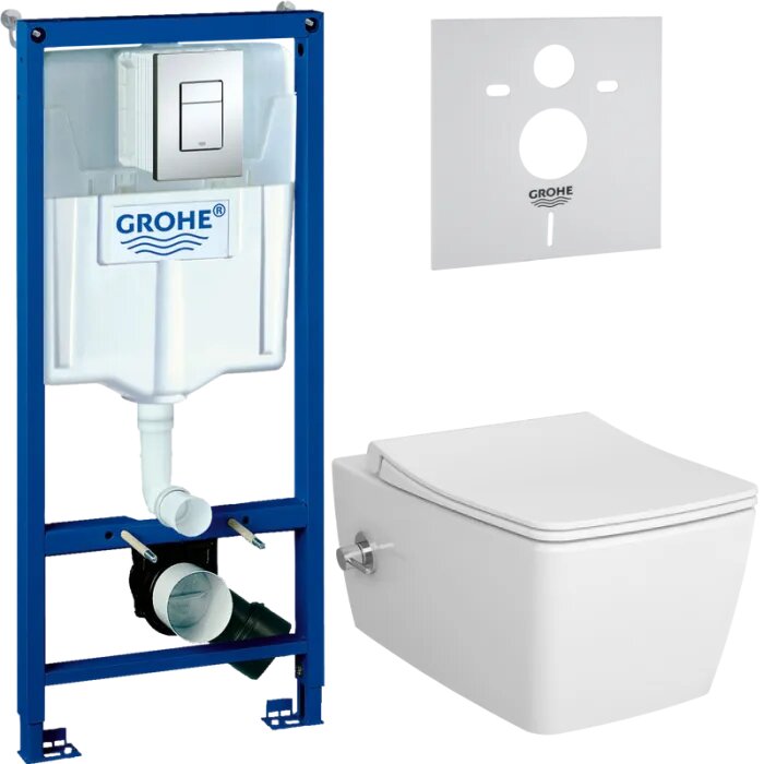 Комплект 4 в 1 Унитаз подвесной VitrA Metropole 7672B003-1684 с функцией биде + Крышка 122-003-009 с микролифтом, белая + Инсталляция с кнопкой Grohe Rapid SL 38772001 + Звукоизоляция 37131000