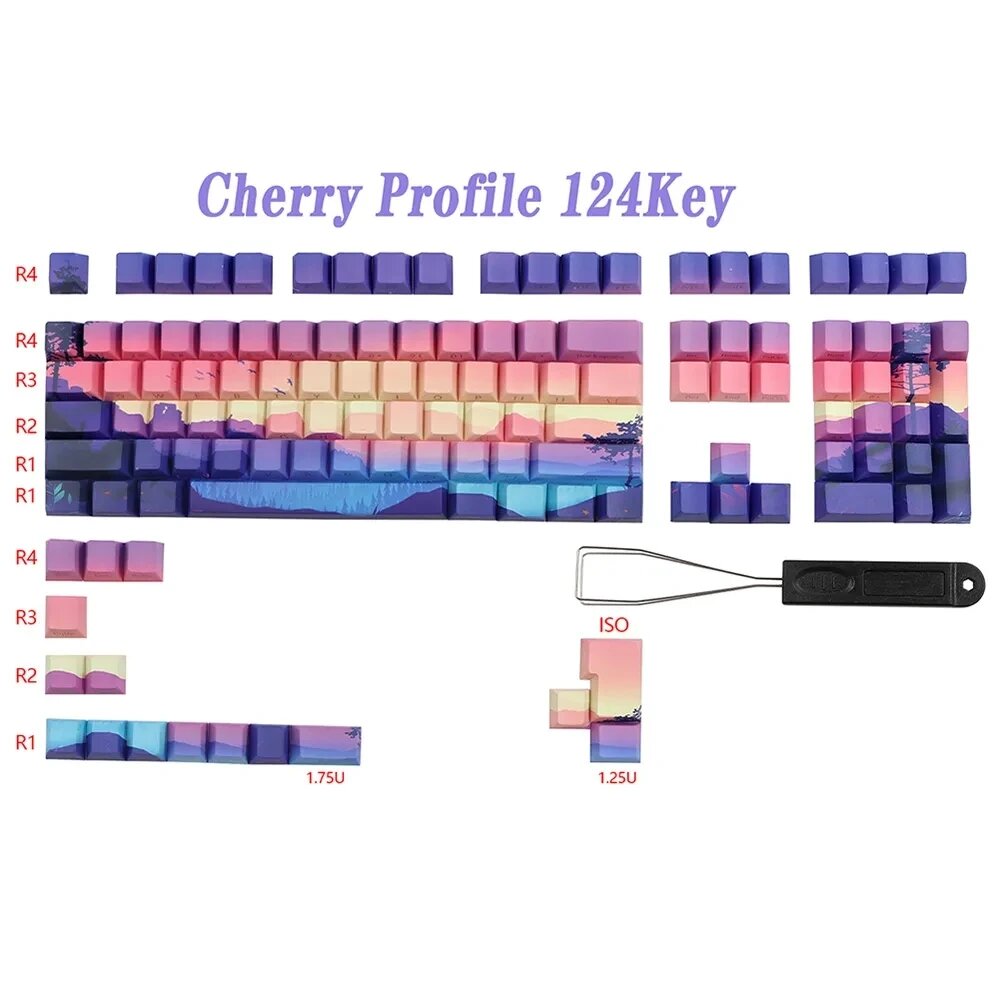 Колпачки для клавиш Double Shot pbt, 124 клавиши, фиолетовые, Dreamland, набор на заказ, колпачки для клавиш с подсветкой, колпачки для клавиш MX Switch, механическая клавиатура
