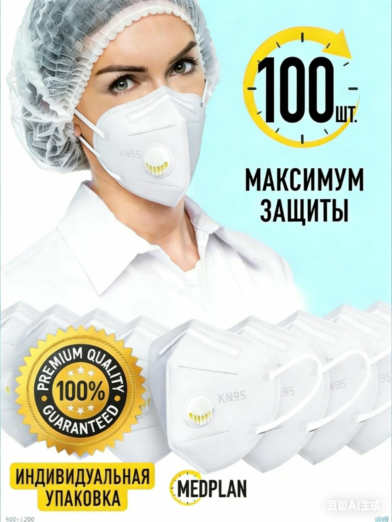 Респиратор FFP2 с клапаном дыхания многоразовый 100 шт