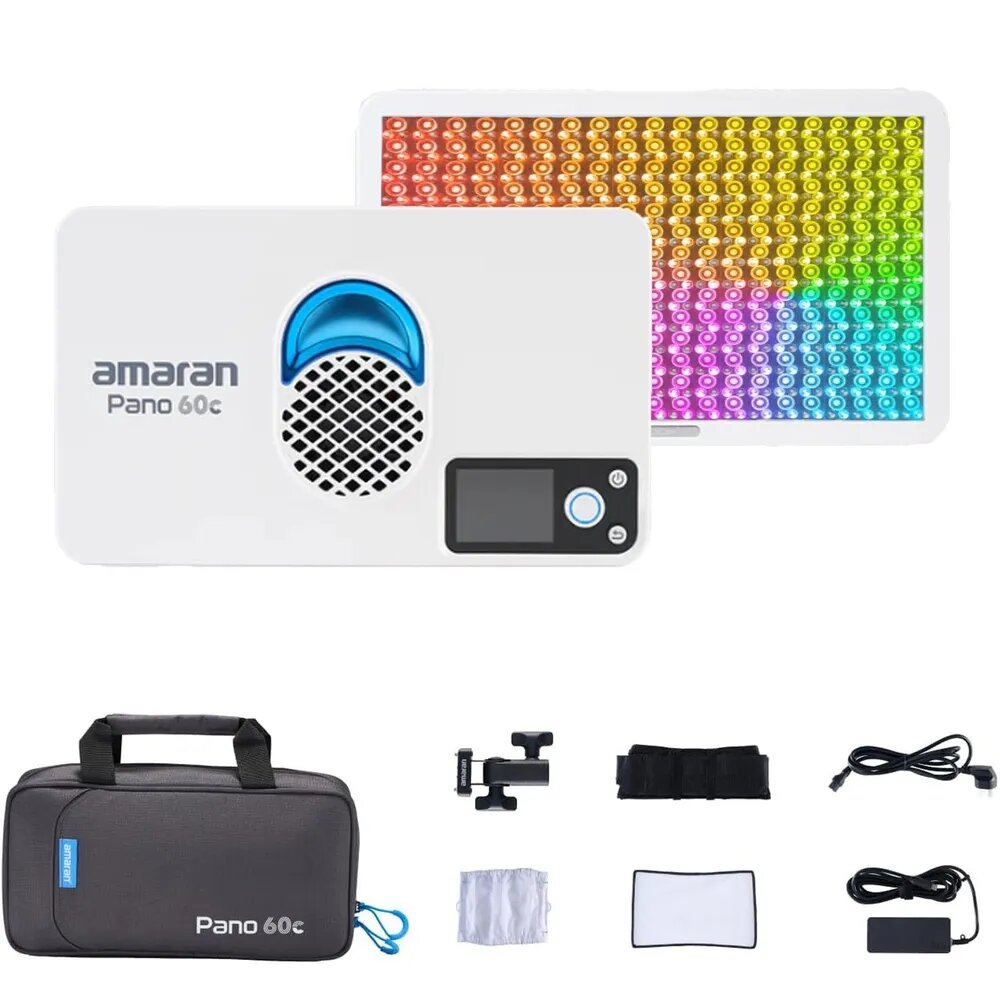 Комплект Aputure amaran Pano 60c, полноцветная панель RGBWW мощностью 60 Вт, поддержка USB-C PD, цветовая температура 2300 10000 К, 12 световых эффектов, управление через приложение (белый)