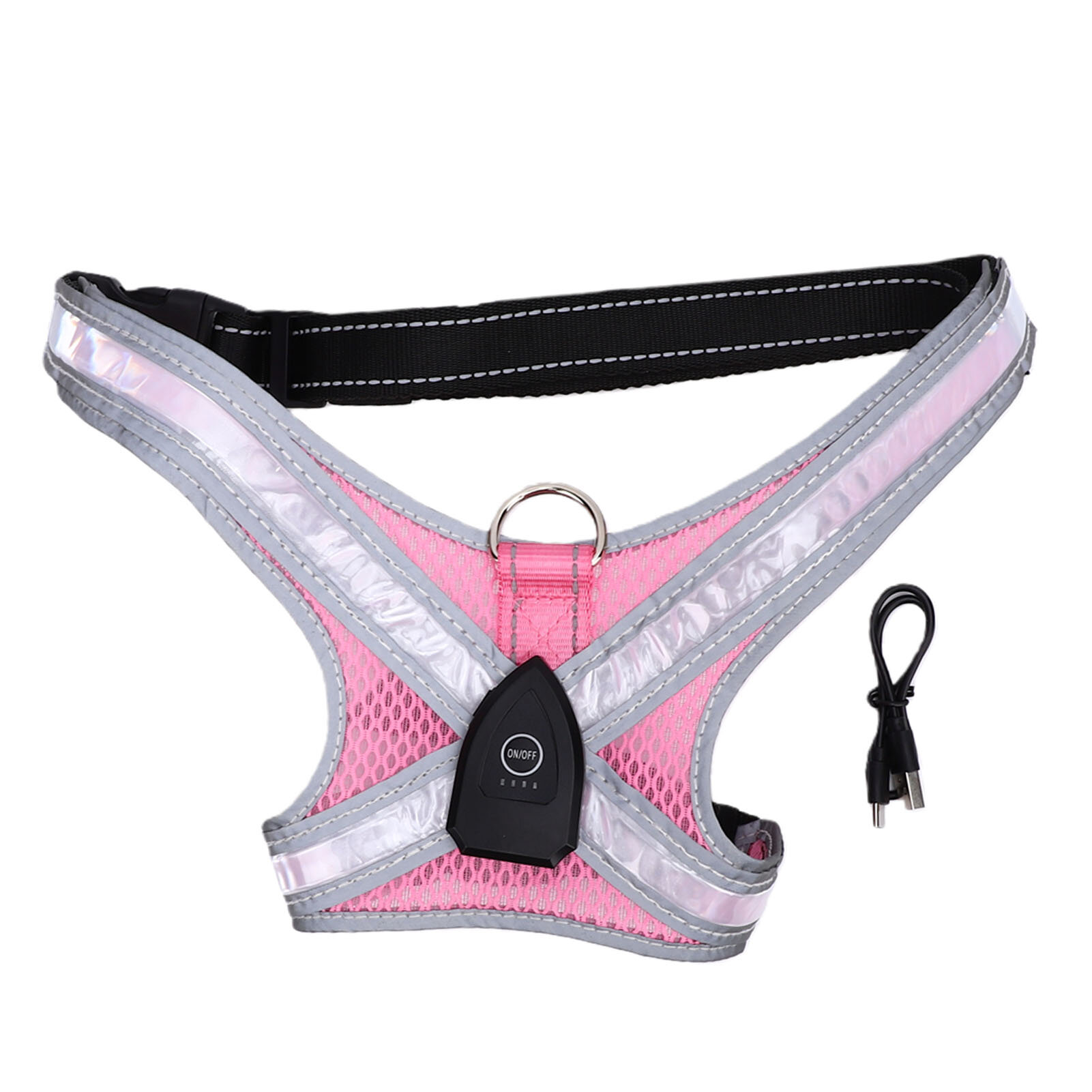 Светящаяся шлейка для собак со светодиодной подсветкой, жилет для ночных прогулок с питомцем, перезаряжаемая через USB, регулируемая, легкая, розовая.