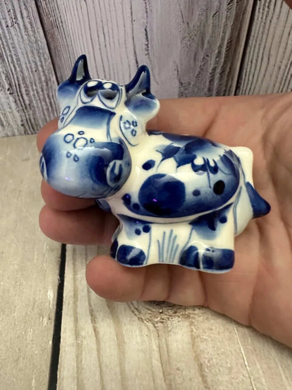 Cтатуэтка Весёлая коровка Гжель Фарфор винтажная Авторская шикарная