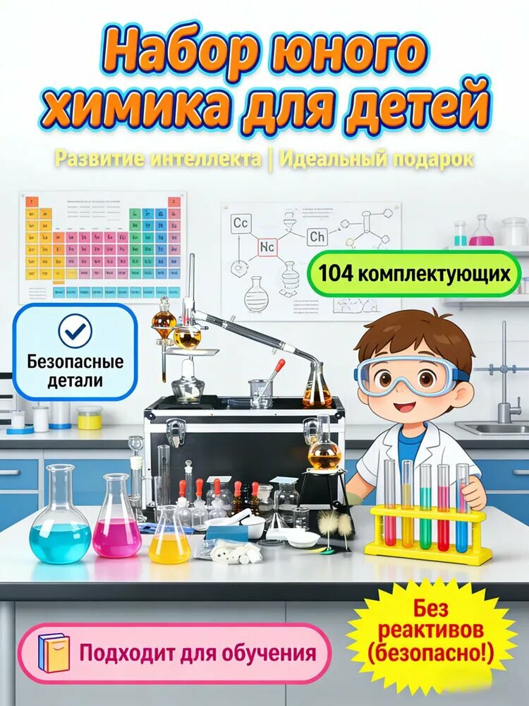 Набор для детских химических экспериментов, 104 аксессуара, детские подарки, развивающие игрушки.