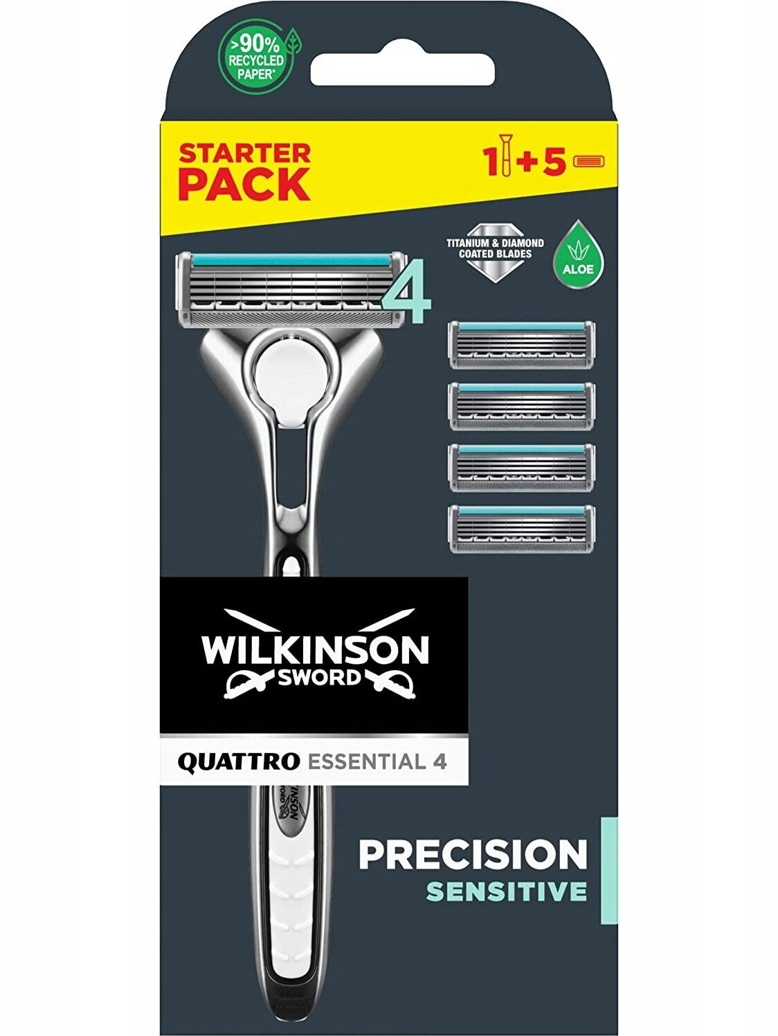 Wilkinson Sword / Schick Quattro Titanium PRECISION Sensitive / Бритвенный набор / Станок + 5 Кассет