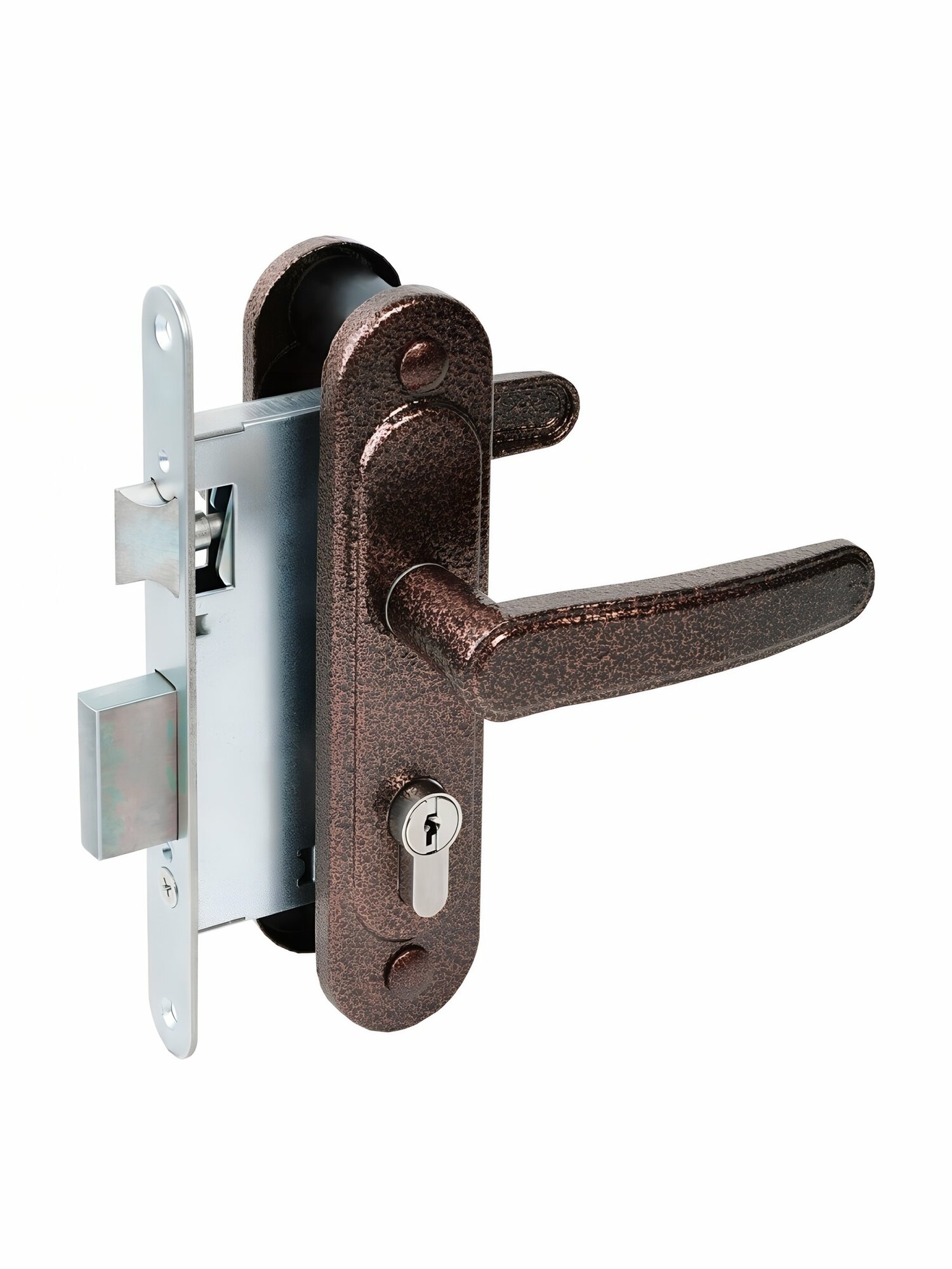 Замок врезной Абсолют ЗВ4-3/03 с ручкой, цилиндровый, медь-антик, межосевое расстояние 55 мм, 4 ключа, Россия