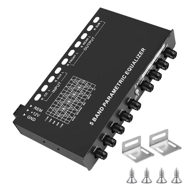 K05-полосный автомобильный аудиоэквалайзер, регулируемый 5-полосный эквалайзер, усилитель, графический эквалайзер с переключателем выбора входа CD/AUX, черный