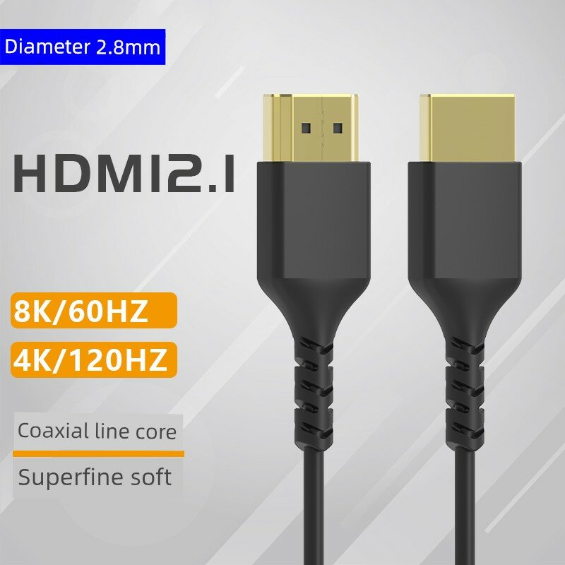 2 м HDMI 2.1 сверхтонкий кабель с диаметром 2.8 мм, поддержка высокого разрешения