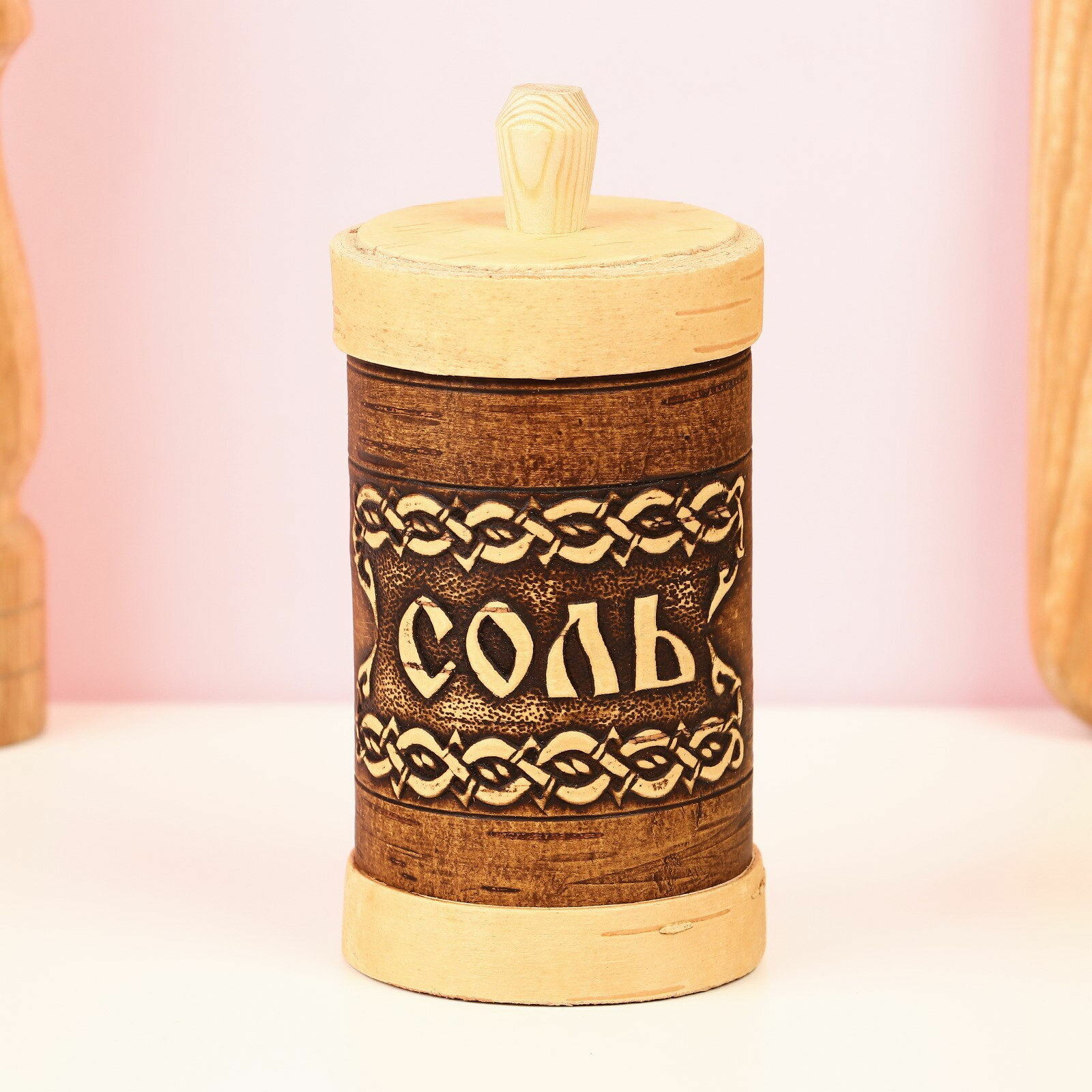 Туес для специй "Соль", 6x6x12 см, береста, цвет: коричневый