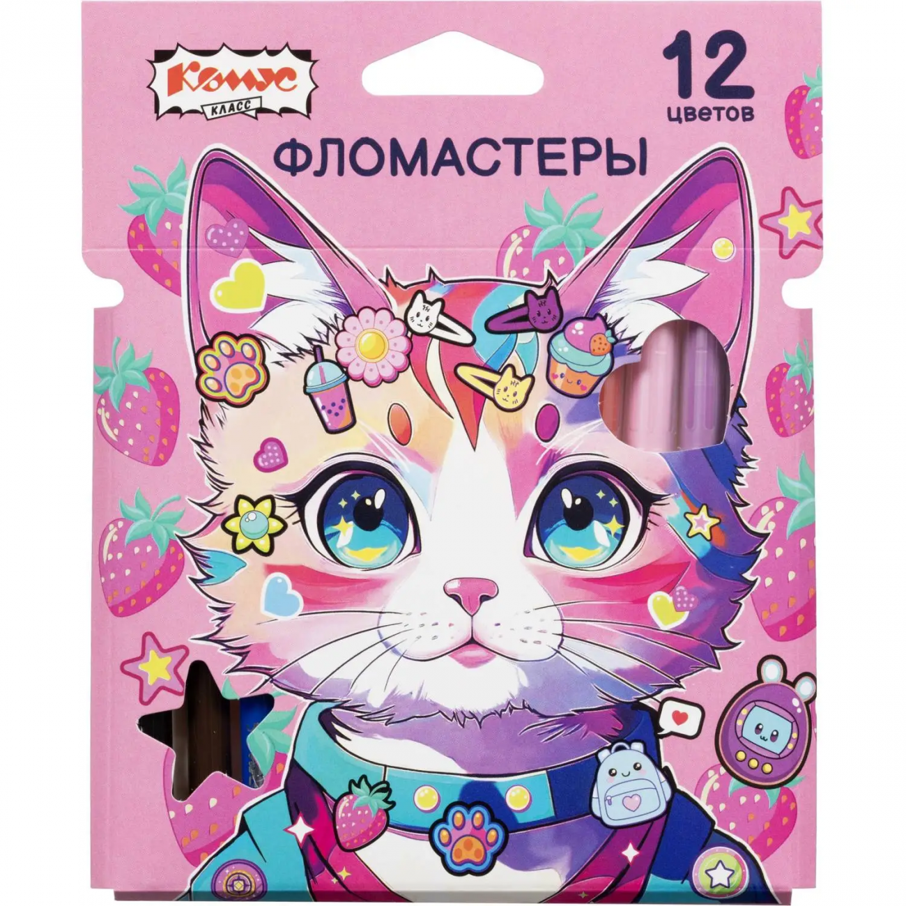 Фломастеры Комус Класс Kitty stickers 12цв. вентилир, смыв, 2162235