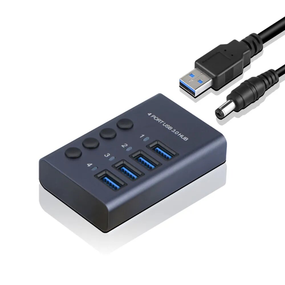USB-концентратор 4 порта USB 3.0 для быстрой зарядки, алюминиевый корпус — фото 1