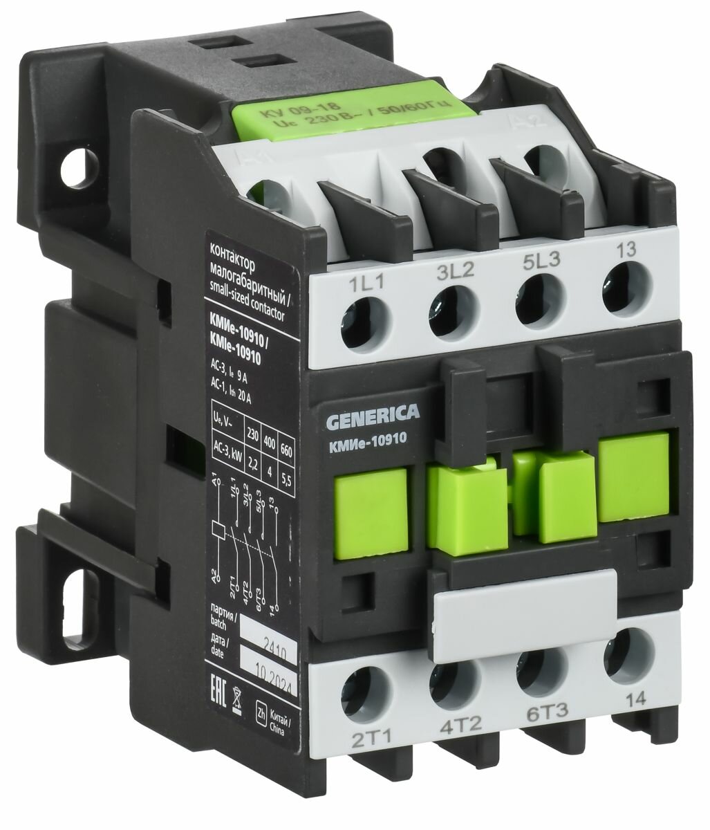 Контактор КМИе-10910 9А 110В/АС3 1НО IEK KKME11-009-110-10