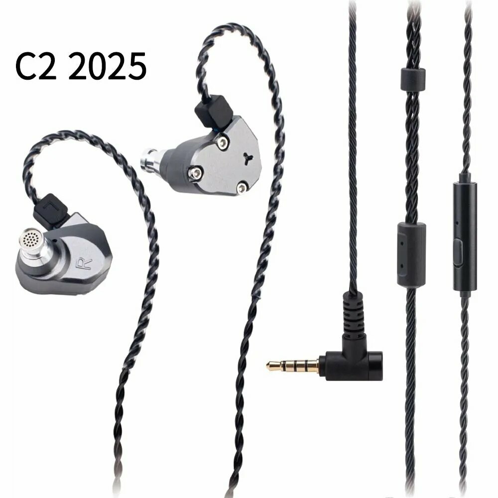 TinHiFi Наушники проводные с микрофоном C2 2025, 3.5 мм, серый металлик