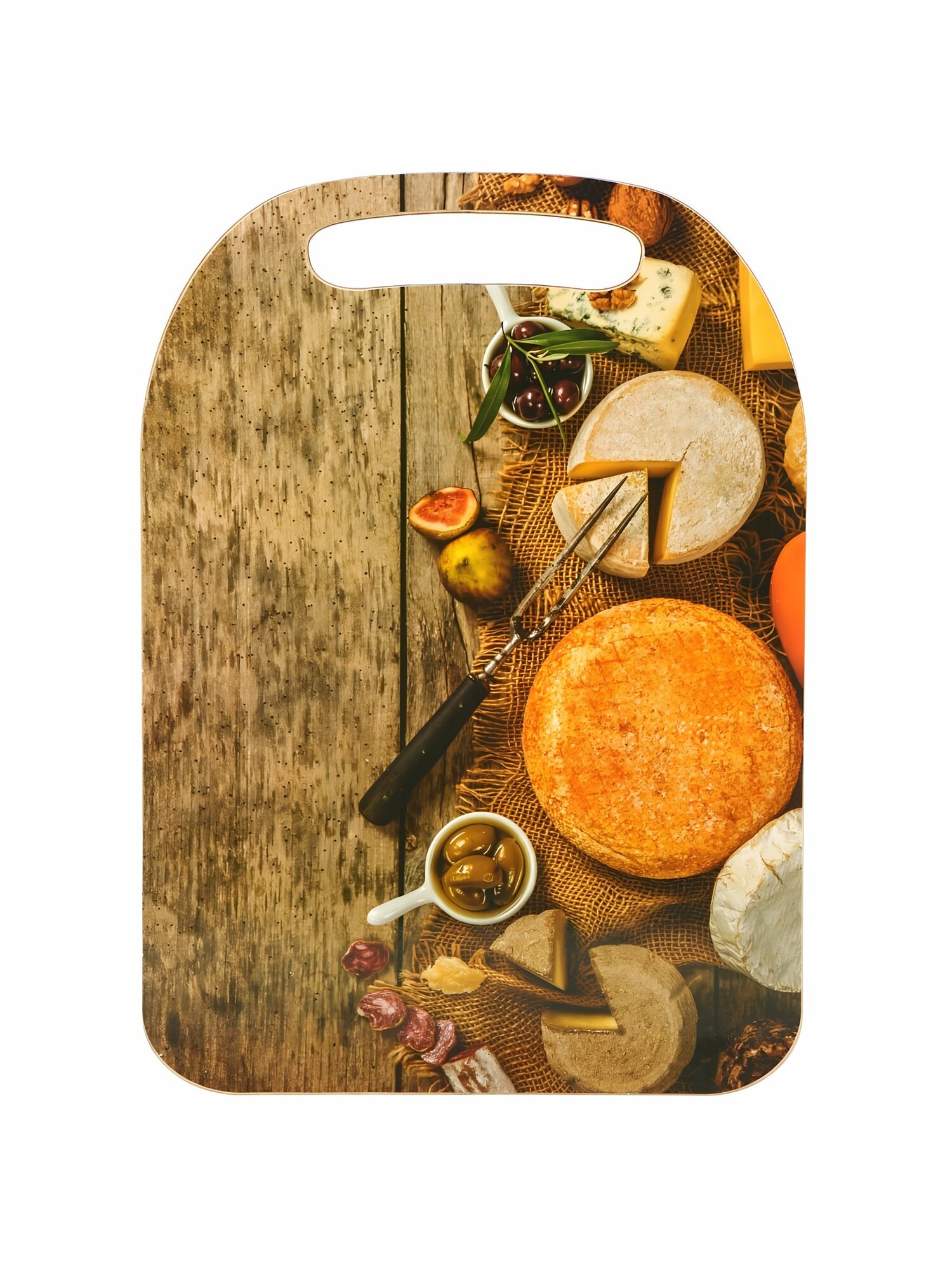 Доска разделочная деревянная 29х21 см с ручкой для сервировки и нарезки продуктов, модель Сыр, прямоугольная, Россия