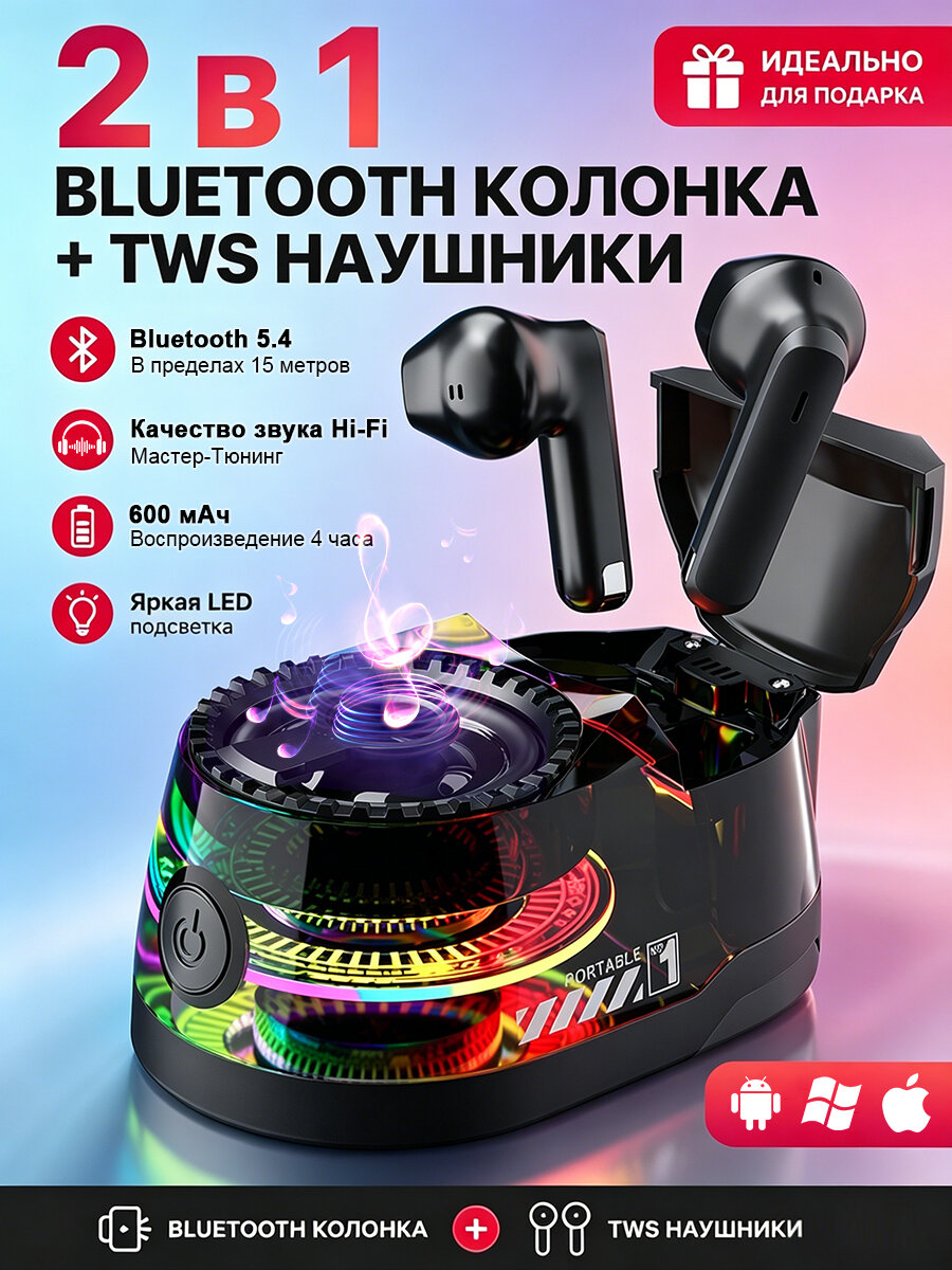 Наушники беспроводные , многофункциональный аудиосистема Bluetooth 2-в-1, Динамик Bluetooth с магнитной функцией