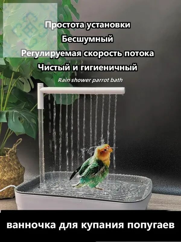 Душ для попугая-Специальное приспособление для купания домашних попугаев и птиц, Бесшумный, Регулируемая скорость потока-маленький
